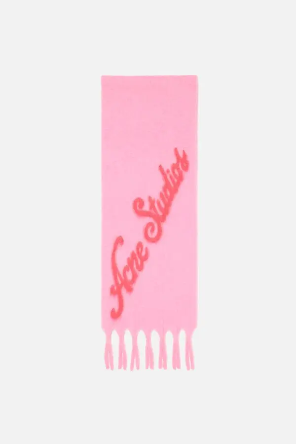 Acne Studios Frayed Logo Wool Scarf - Pink,fuchsia