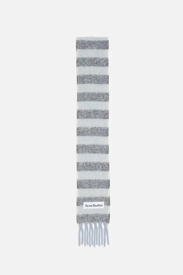 Acne Studios Fringed Wool Scarf Skinny - Grey,white