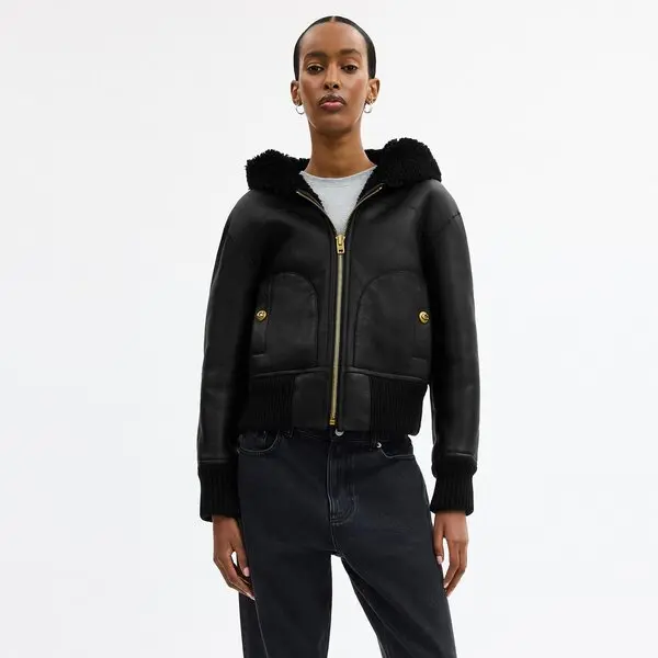 COACH Reversible Shearling Hoodie - Black