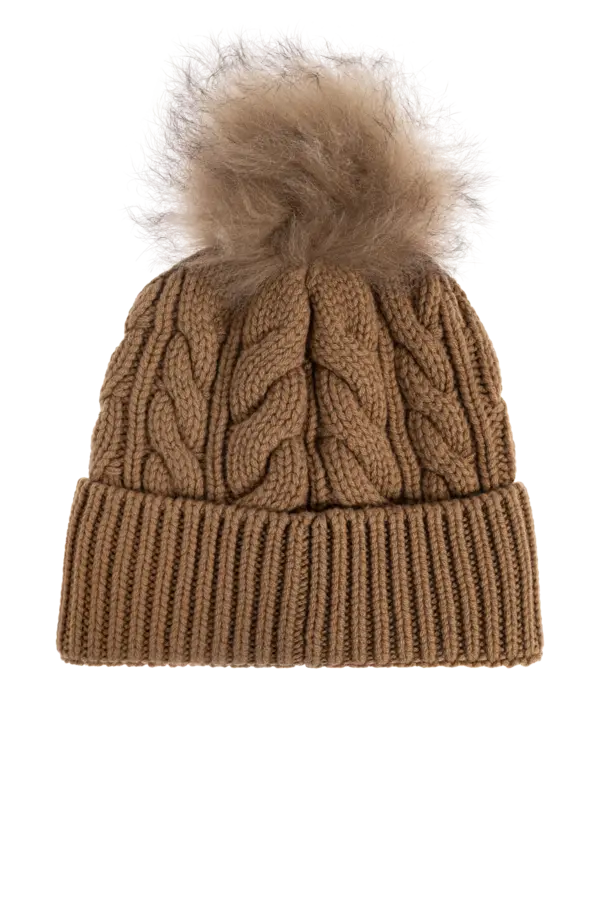 Moncler Cable Knit Beanie With Fur Pom-pom