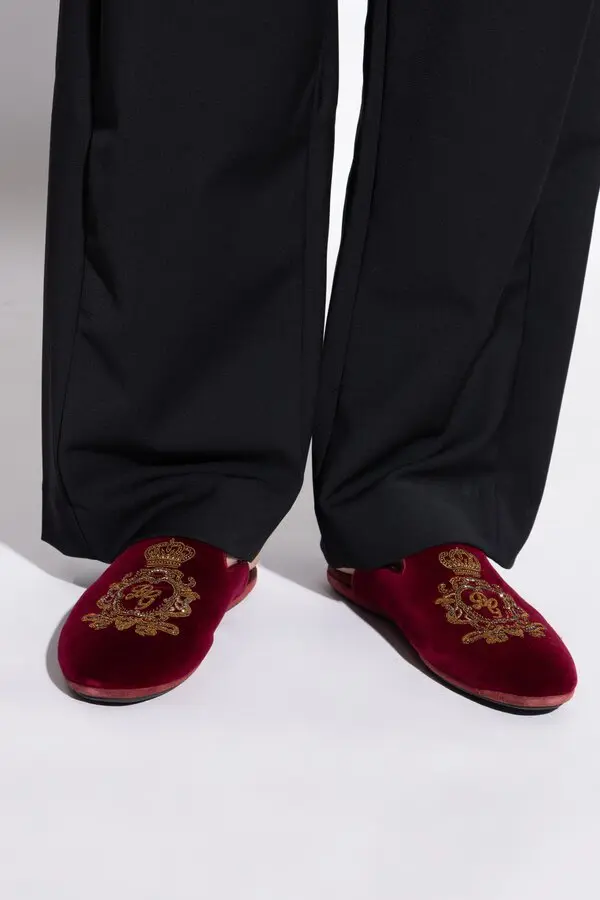 Dolce & Gabbana Velvet Mules With Appliqu - Burgundy