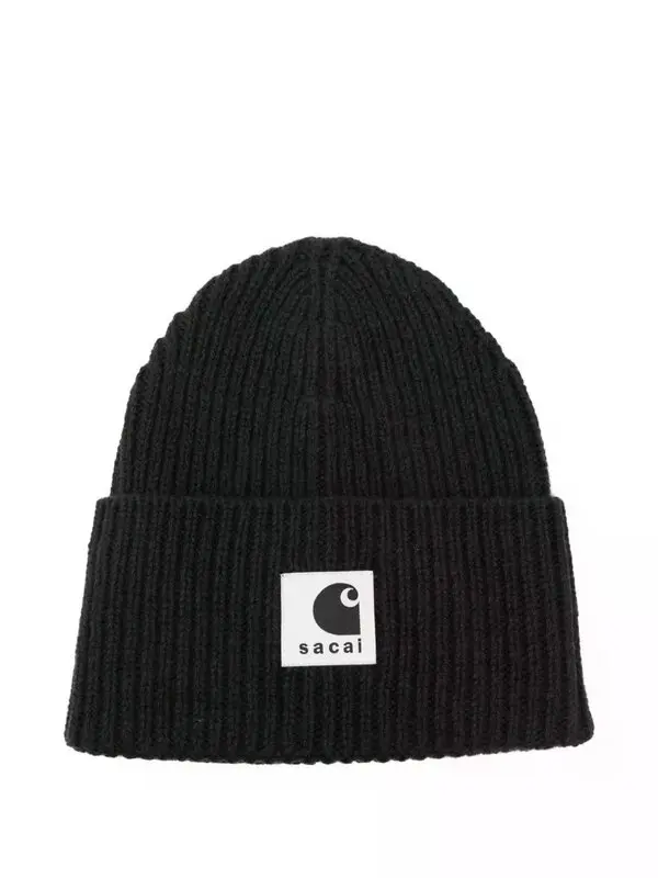 Sacai X Carhartt Wip Ribbed Beanie - Black