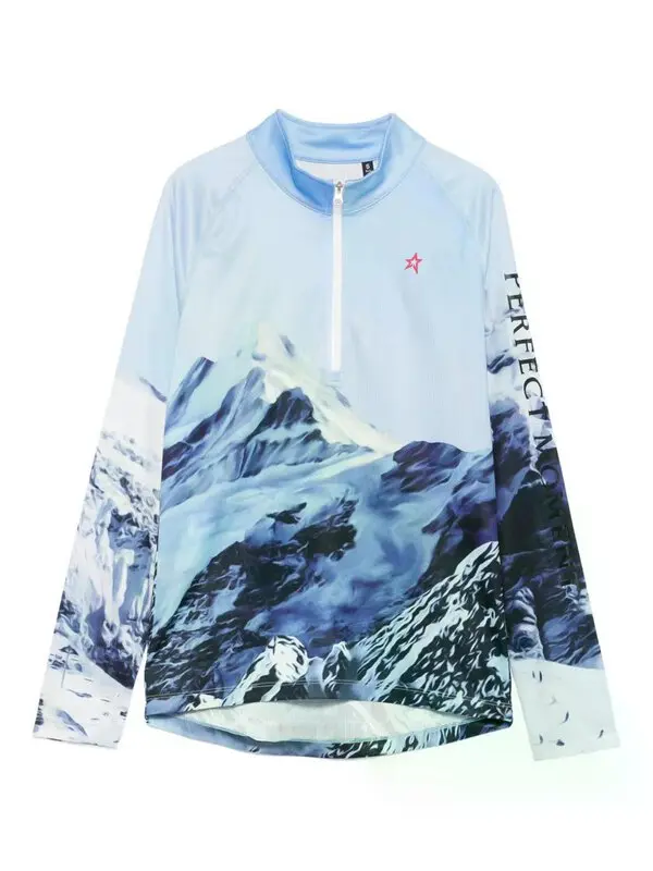 Perfect Moment Mountain Print Half-zip Long Sleeve Top
