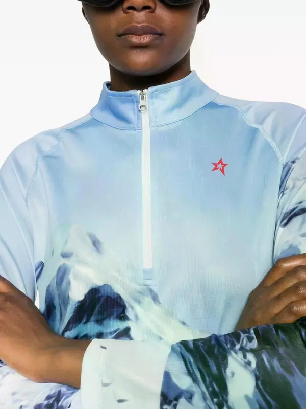 Perfect Moment Mountain Print Half-zip Long Sleeve Top