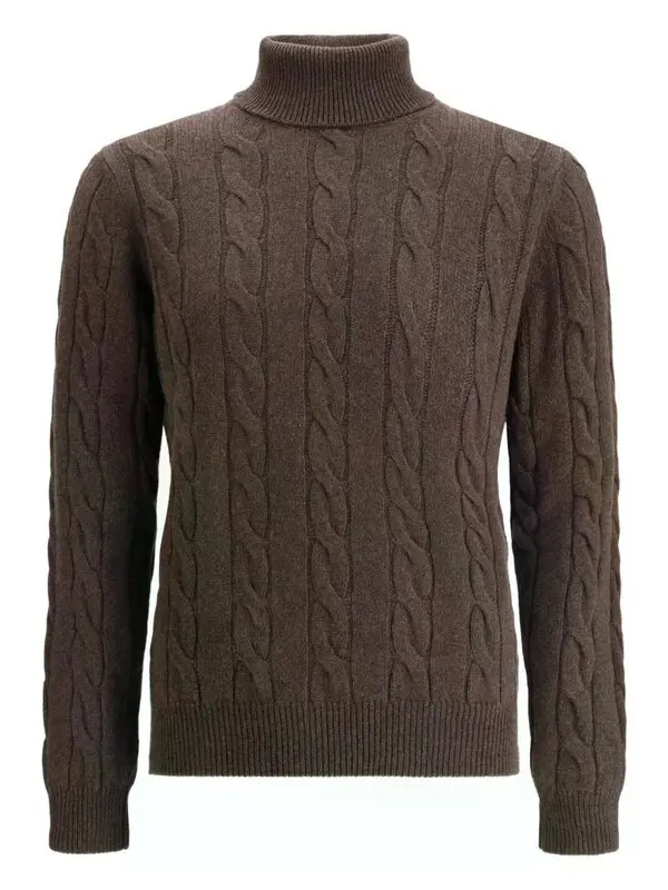 ARAGONA Cable-knit Roll Neck Sweater - Brown