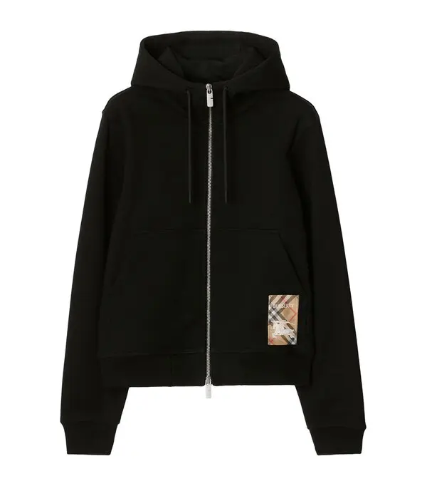 Burberry Cotton Check-label Hoodie - Black
