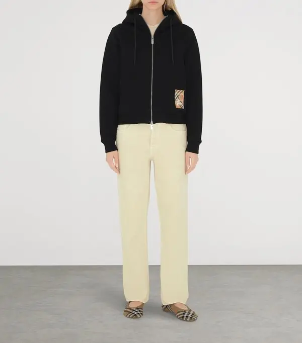 Burberry Cotton Check-label Hoodie - Black