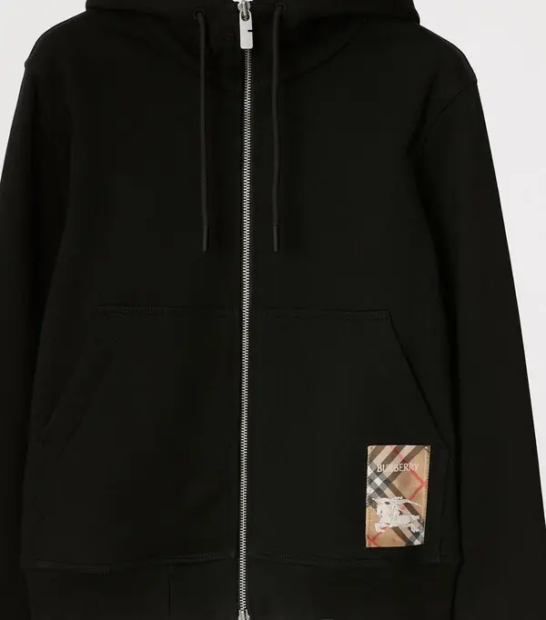 Burberry Cotton Check-label Hoodie - Black