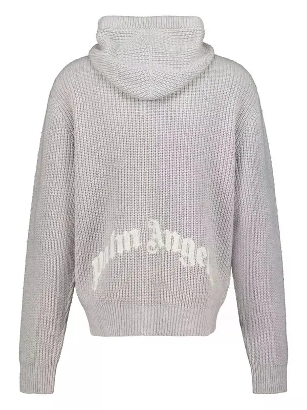 Palm Angels Curved-logo Ribbed-knit Hoodie