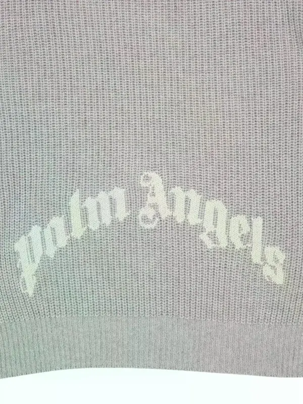 Palm Angels Curved-logo Ribbed-knit Hoodie