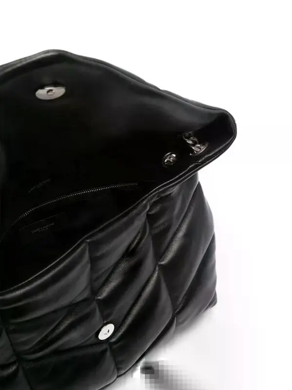 Saint Laurent Medium Loulou Puffer Chevron-logo Shoulder Bag - Black