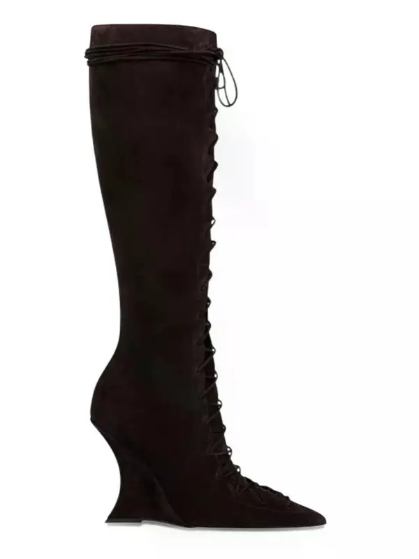 Paris Texas 105 Nina Lace-up Pointed Wedge Boots - Brown