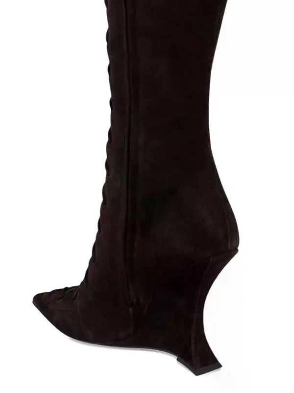 Paris Texas 105 Nina Lace-up Pointed Wedge Boots - Brown