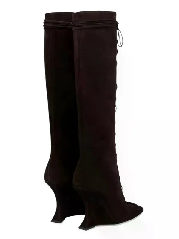 Paris Texas 105 Nina Lace-up Pointed Wedge Boots - Brown