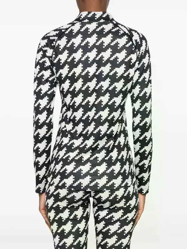 Perfect Moment Houndstooth Print Skiwear Base Layer Top - Black