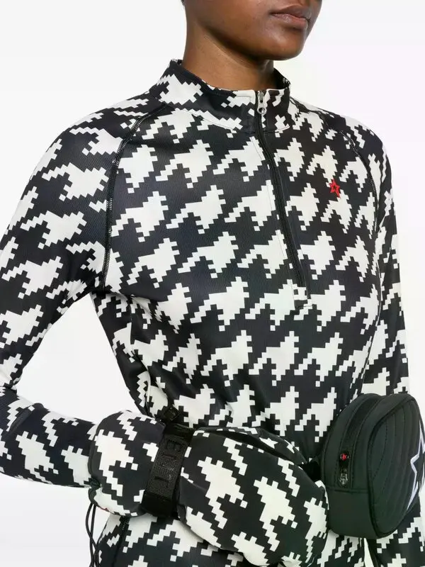 Perfect Moment Houndstooth Print Skiwear Base Layer Top - Black