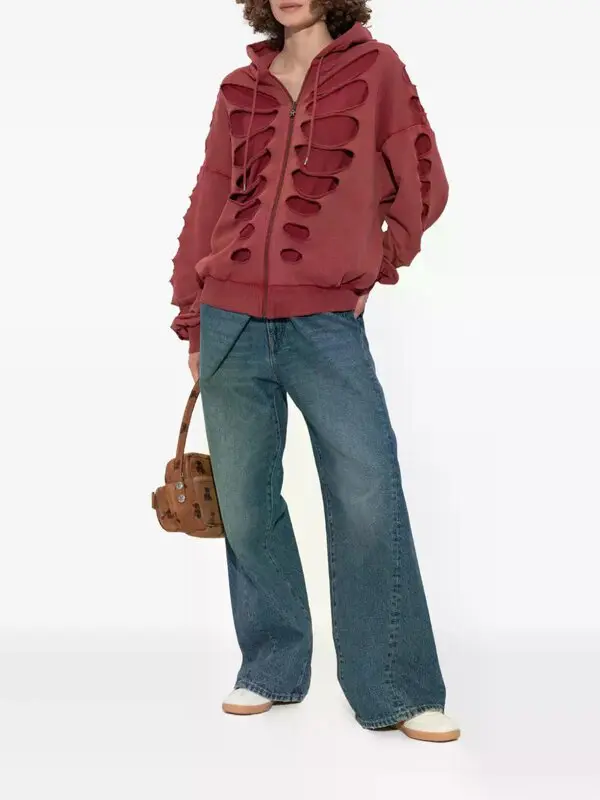 AVAVAV Cut-out Zip-up Hoodie - Red