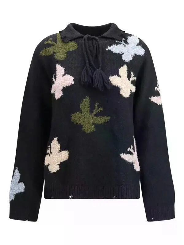 BAZISZT Bowrain Tassel Butterfly Sweater - Black