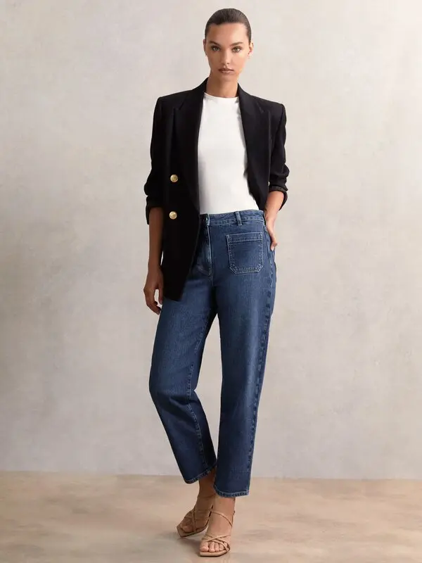 REISS Marcie Petite Straight-leg Patch-pocket Jeans - Mid Blue