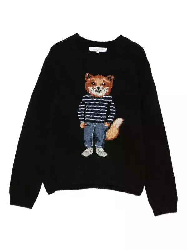 Maison Kitsuné Fox-motif Wool Sweater - Black