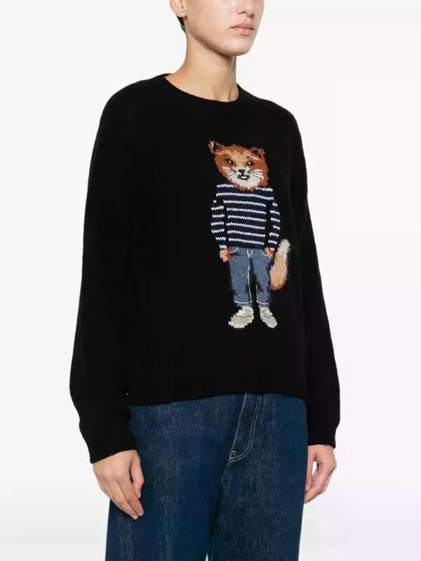 Maison Kitsuné Fox-motif Wool Sweater - Black