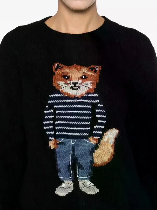 Maison Kitsuné Fox-motif Wool Sweater - Black