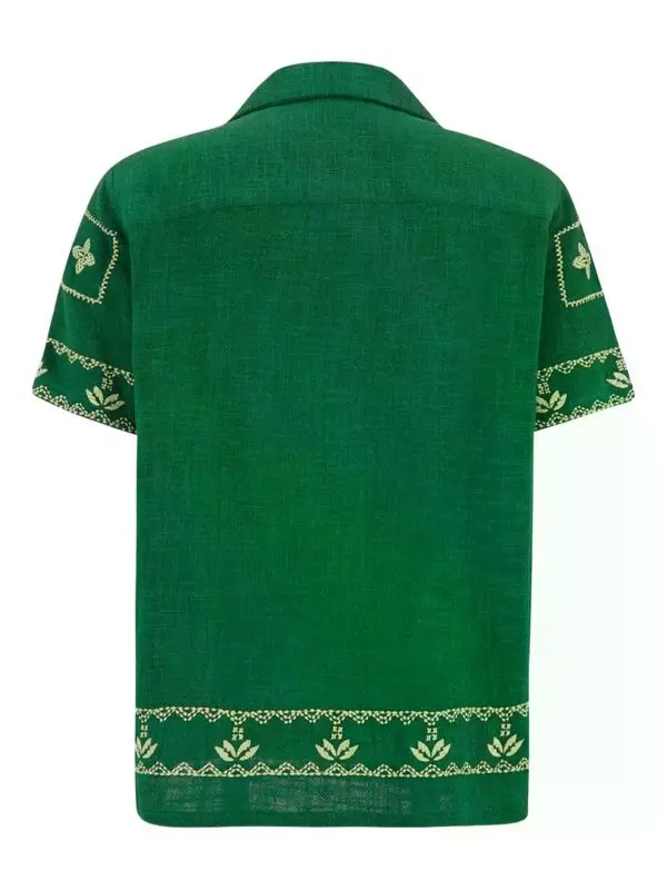 BAZISZT Mexican Button-down Embroidered Shirt - Green