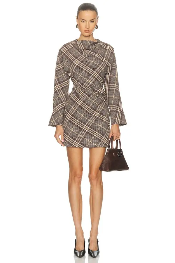 Simkhai Harpor Longsleeve Mini Dress - Chocolate Plaid