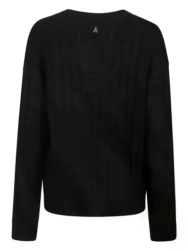 Patrizia Pepe V-neck Ribbed Knit Sweater - Black