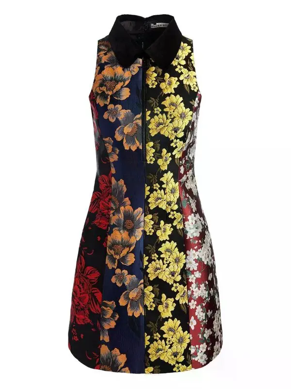 Alice + Olivia Velia Panelled Floral Dress - Black | Editorialist