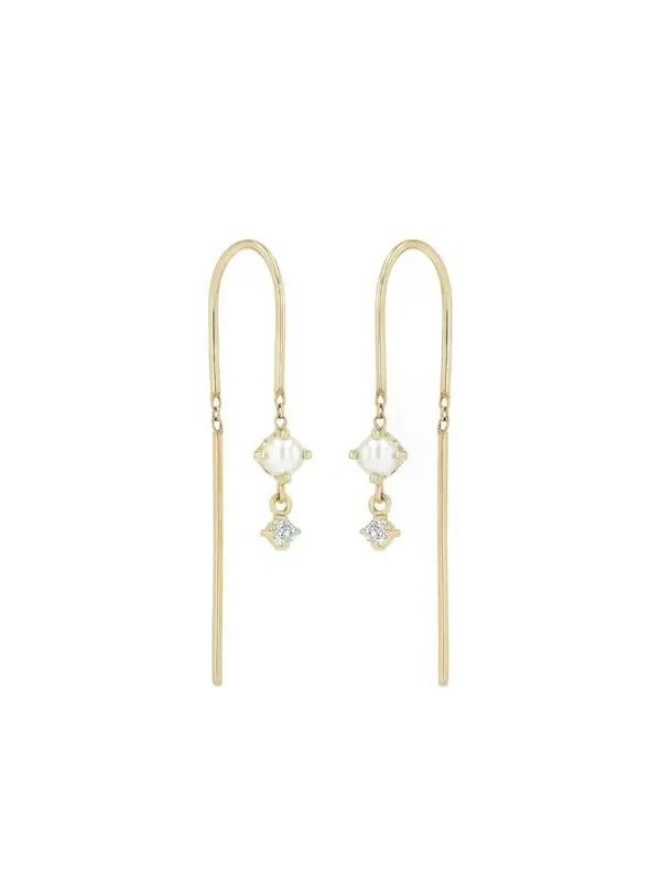Zoe Chicco 14k Yellow Diamond And Pearl Drop Earrings - Gold