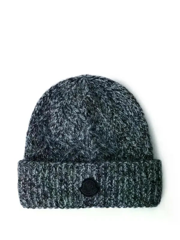 Moncler Logo Motif Beanie Hat - Grey