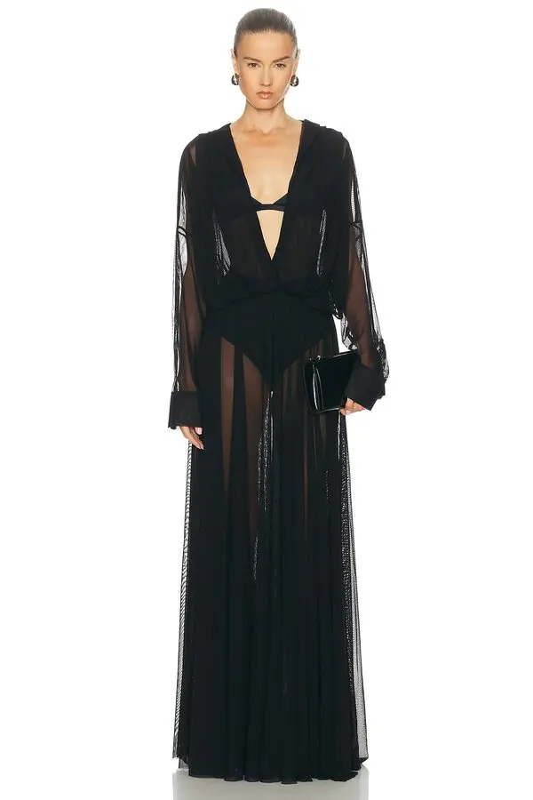 Norma Kamali Hooded Oversized Flared Gown - Black