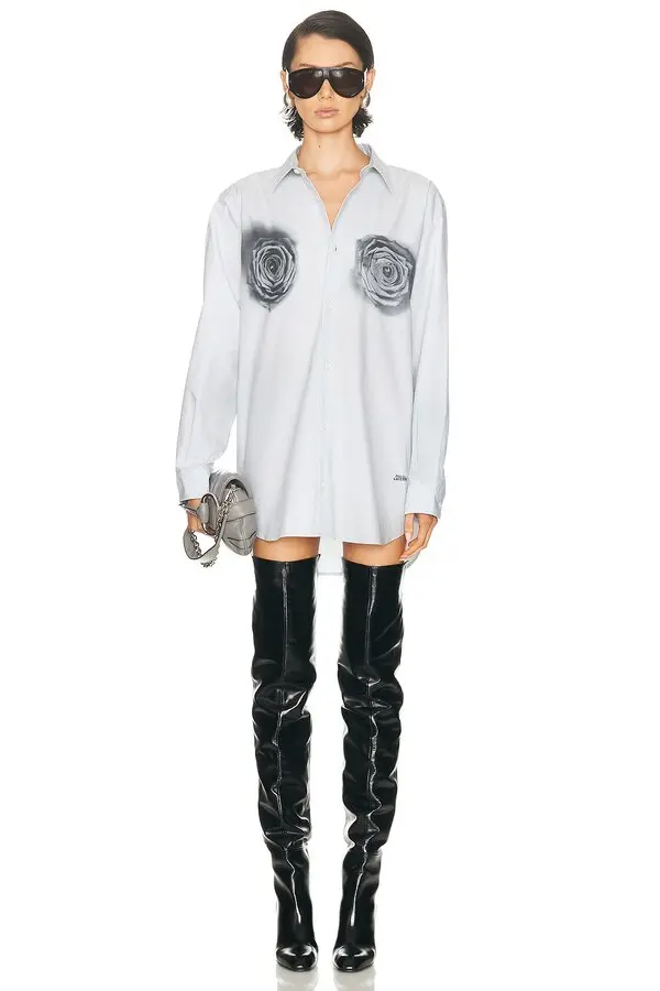 JEAN PAUL GAULTIER Blurry Roses Printed Shirt - White, Grey, & Black