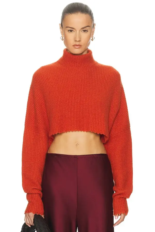 Lapointe Cashmere Silk Ribbed Crop Turtleneck Sweater