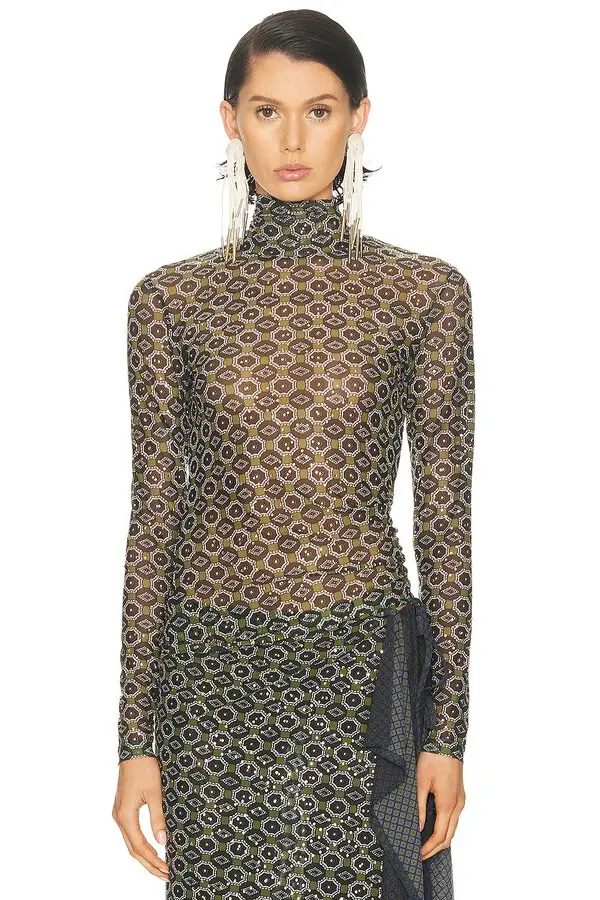 Dries Van Noten Embellished Hoyser Neck - Green
