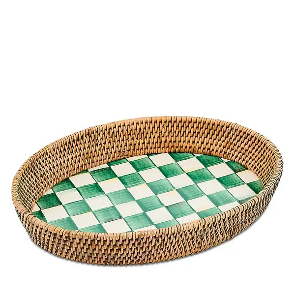 MACKENZIE-CHILDS Emerald Check Enamel And Rattan Large Tray - No Color
