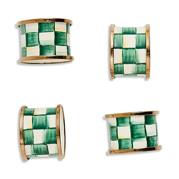 MACKENZIE-CHILDS Emerald Check Napkin Rings, Set Of 4 - No Color