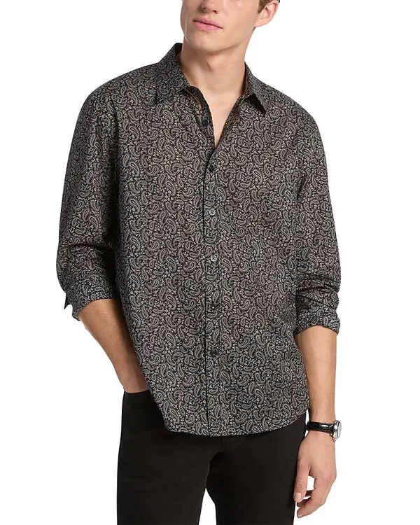 Michael Kors Paisley Relaxed Fit Button Down Shirt - Gunmetal