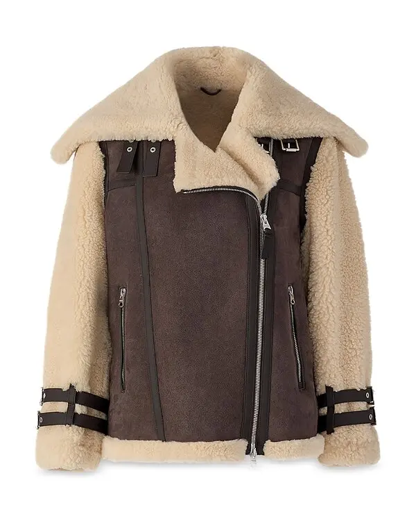 Mackage Rhoslyn Shearling Moto Jacket - Coffee Natural