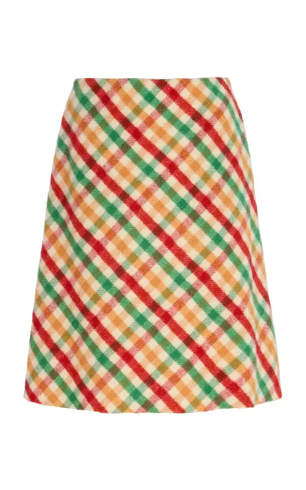 Miu Miu Checked Wool-blend Midi Skirt