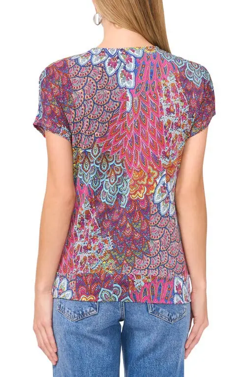 Chaus Peacock Print Zip Front Top