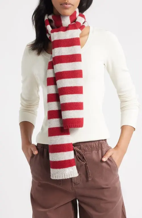 DAMSON MADDER Stripe Skinny Wool Scarf - Red Multi