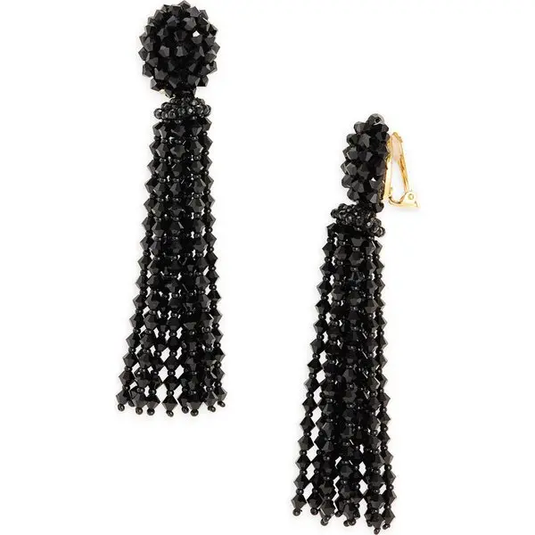 Oscar De La Renta Beaded Tassel Clip-on Drop Earrings - Jet