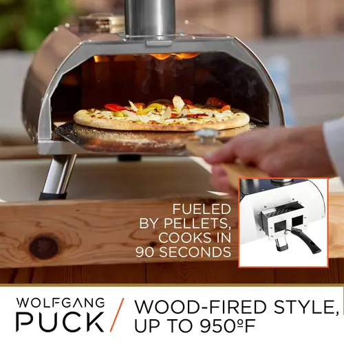 WOLFGANG PUCK Outdoor Pizza Oven, Durable Stainless Steel, Portable Pizza Oven, Compact Storage