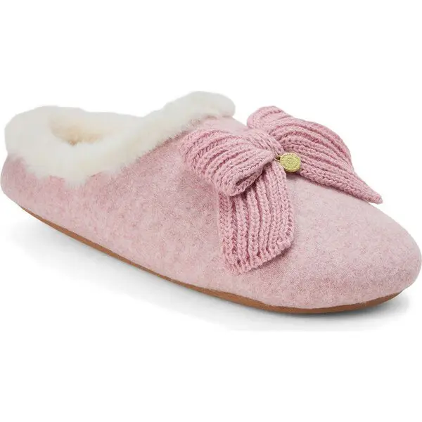DEARFOAMS Josie Knit Clog Slipper With Bow - Pale Mauve
