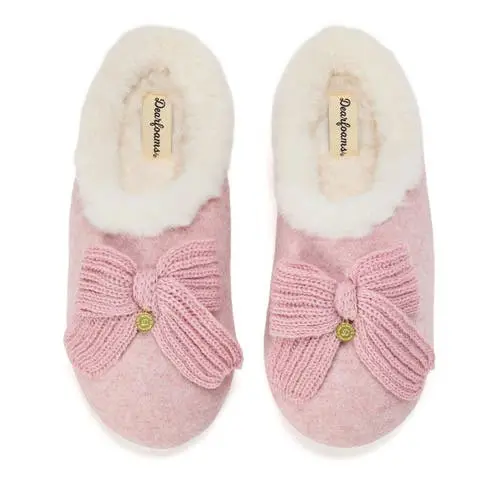 DEARFOAMS Josie Knit Clog Slipper With Bow - Pale Mauve