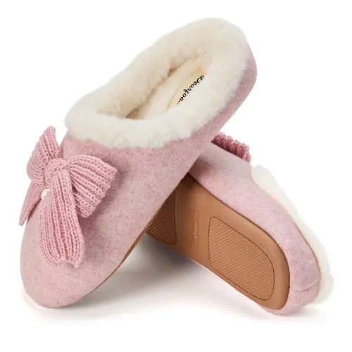 DEARFOAMS Josie Knit Clog Slipper With Bow - Pale Mauve