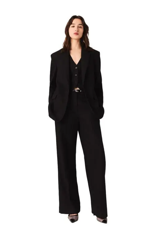 Maje Rhinestone Suit Jacket With Removable Belt - Black