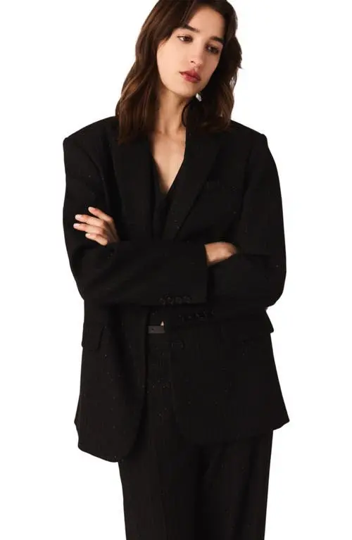 Maje Rhinestone Suit Jacket With Removable Belt - Black